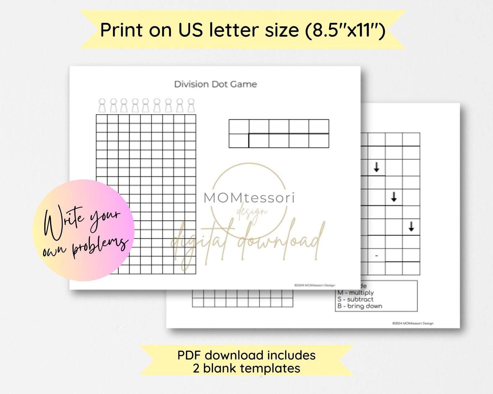 Division Dot Game Paper Bundle - Montessori Printable Long Division ...