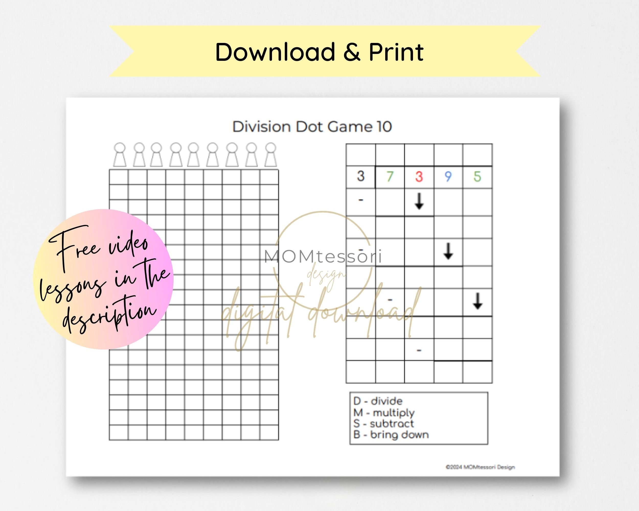 Division Dot Game Paper Bundle - Montessori Printable Long Division ...