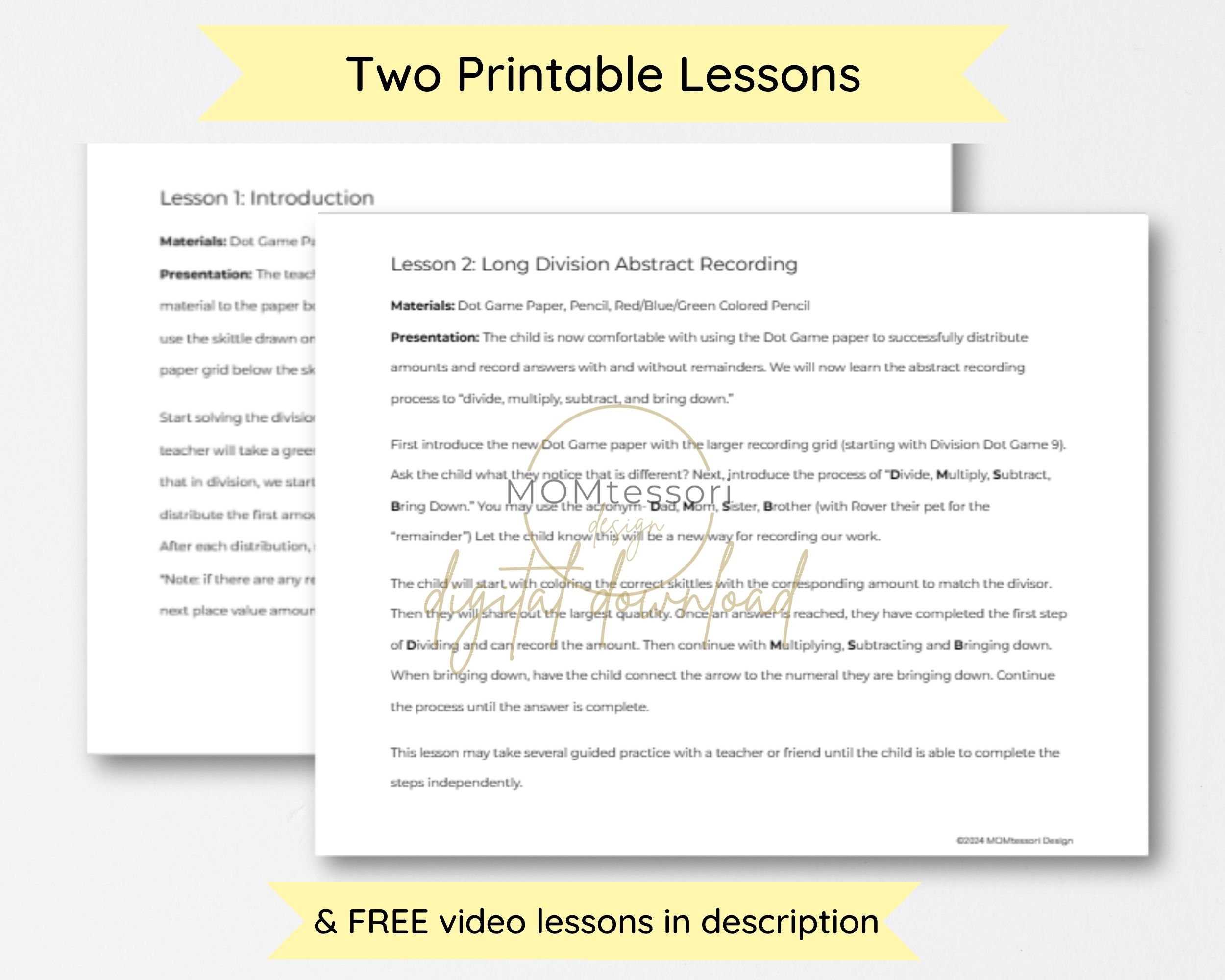 Division Dot Game Paper Bundle - Montessori Printable Long Division ...