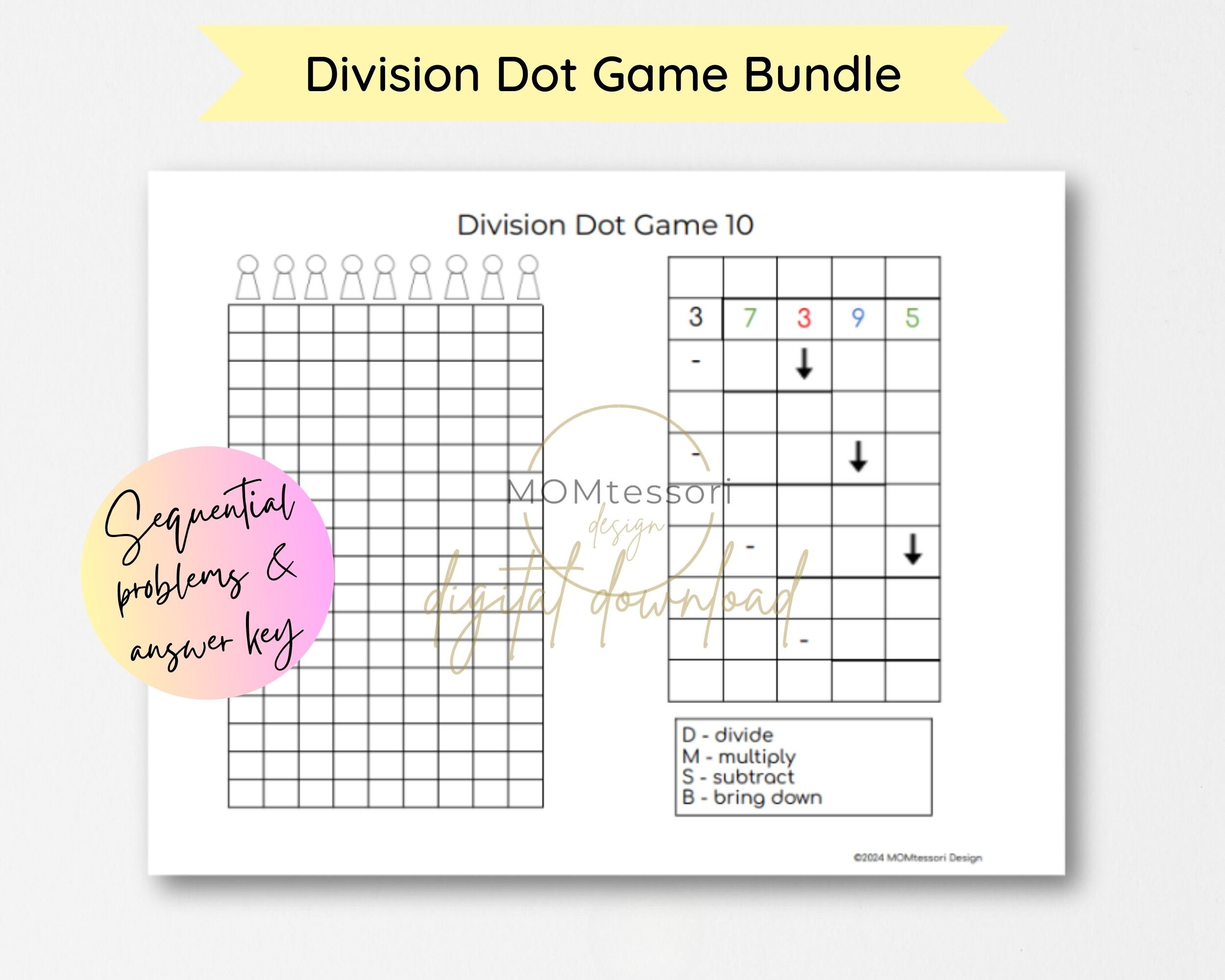 Division Dot Game Paper Bundle - Montessori Printable Long Division ...