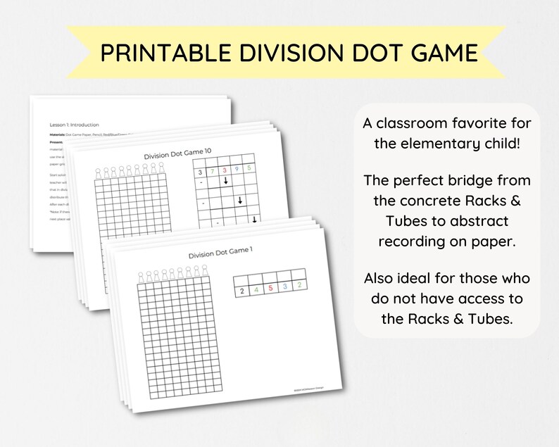 Division Dot Game Paper Bundle - Montessori Printable Long Division ...