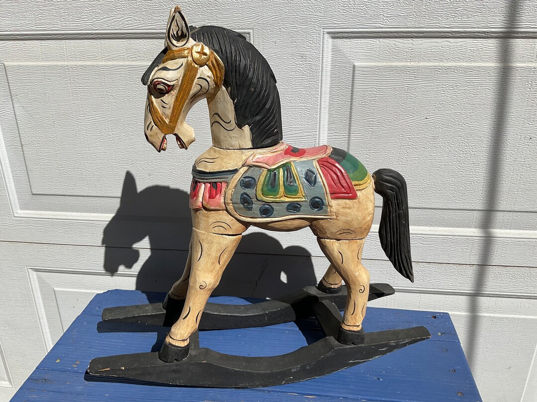 Rocking Horse, Early 1900's Hand Carved, Hand Painted, Wooden. FOLKART ...