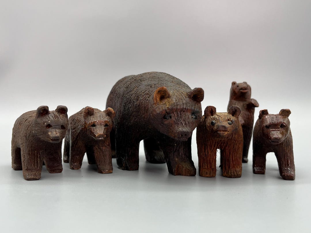 Six Kodiak Hand Carved Bears, Vintage From Alaska. Art Bears Sold as a ...