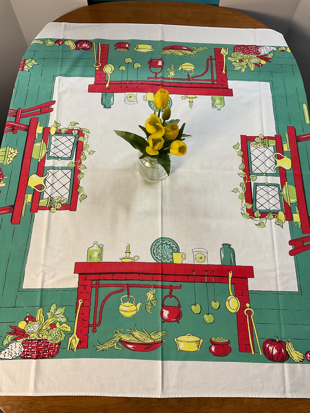Stunning Vintage Cotton Tablecloth, Brilliant Graphics and Condition ...