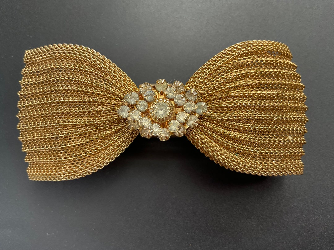 Gold Bow, French Barrette. Made in France, Vintage Gold Filigree ...