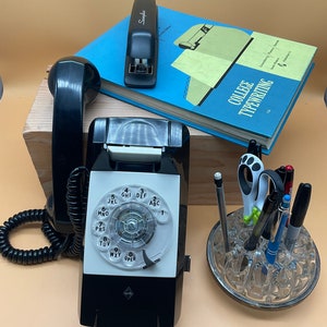 GTE Rotary Dial Telephone, Vintage Black and White Wall Phone. SALE ...