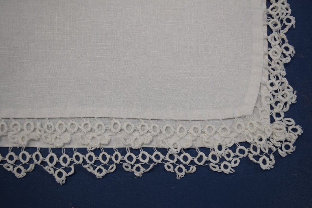 Linen Handstitched Tatting on Border Tablecloth White on White - Etsy