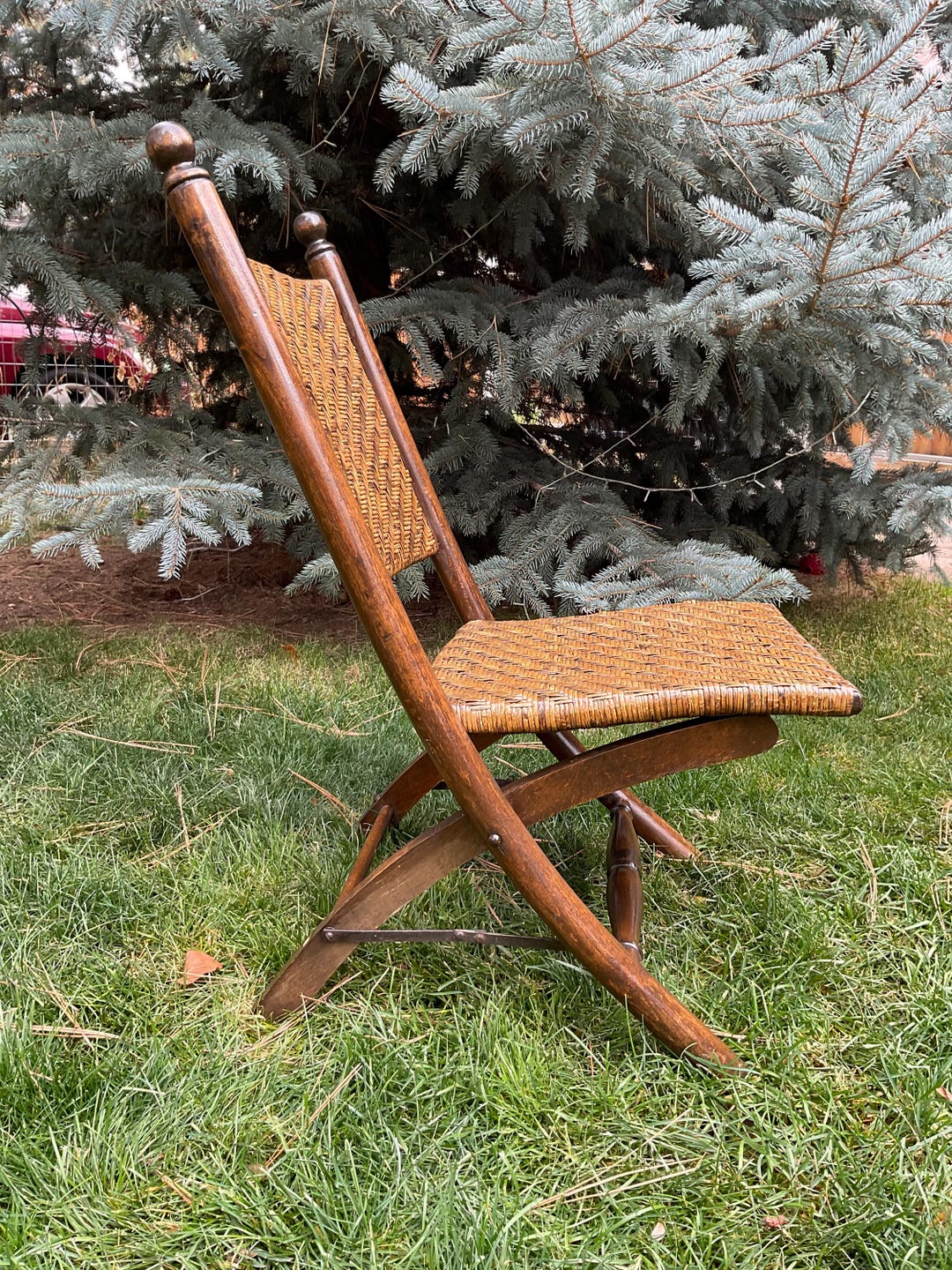 Wooden Folding Chair, Splint Reed Rattan, Wicker, Handmade Herringbone ...