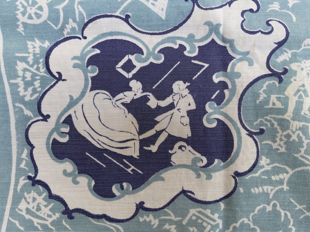 Vintage Blues and White Colonial Graphics Linen Tablecloth. - Etsy