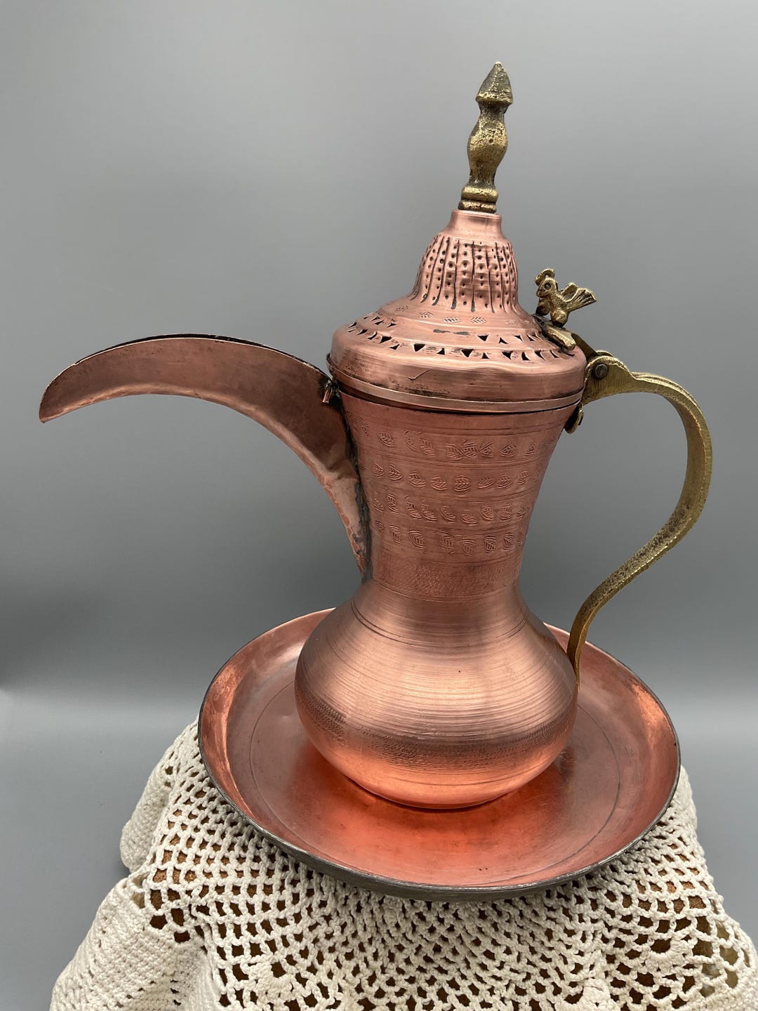 Vintage Middle Eastern Copper Coffee Pot With Brass Handle & Tray - Etsy