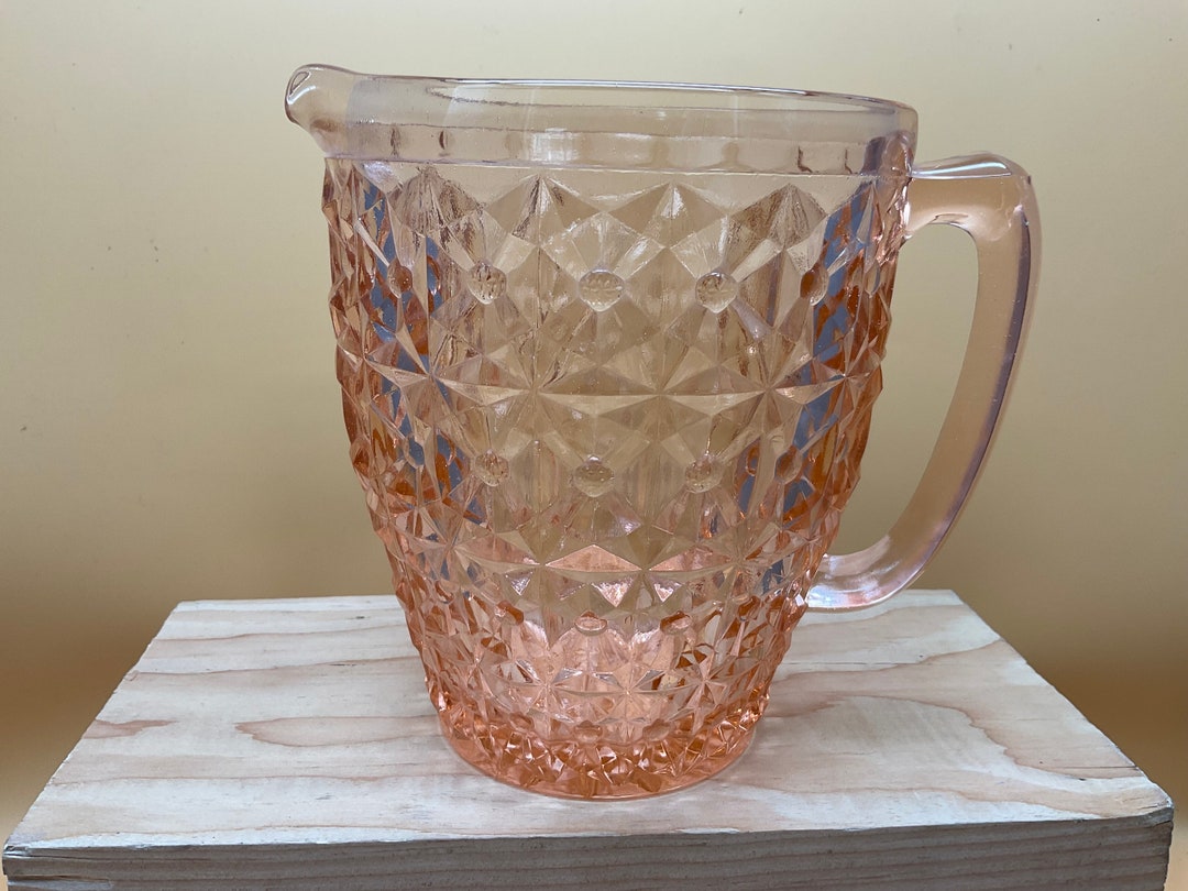 Pink Depression Glass Pitcher 1930's Buttons & Bows, Vintage SHIPS FREE ...