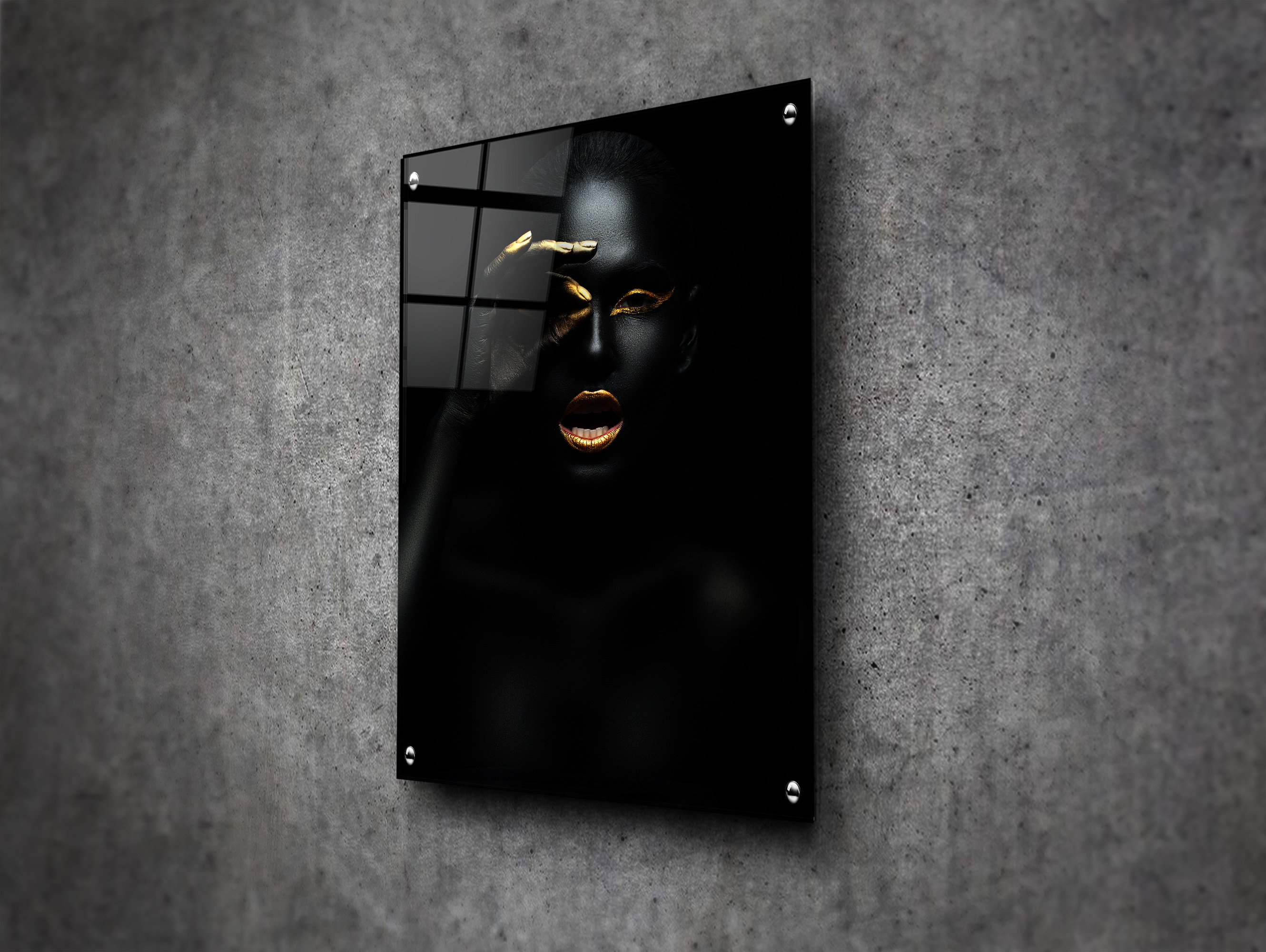 Black Painted Woman With Gold Makeup Wall Art 3D Plexy Glass - Etsy