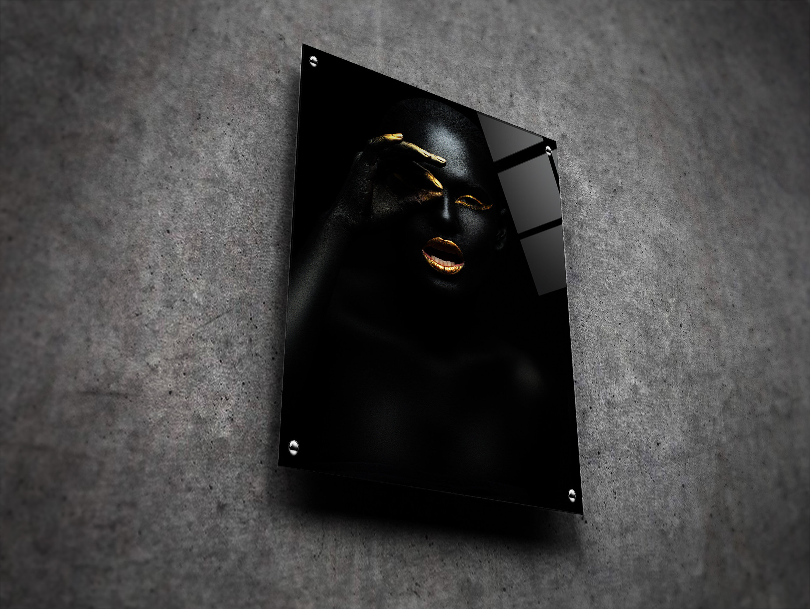 Black Painted Woman With Gold Makeup Wall Art 3D Plexy Glass - Etsy