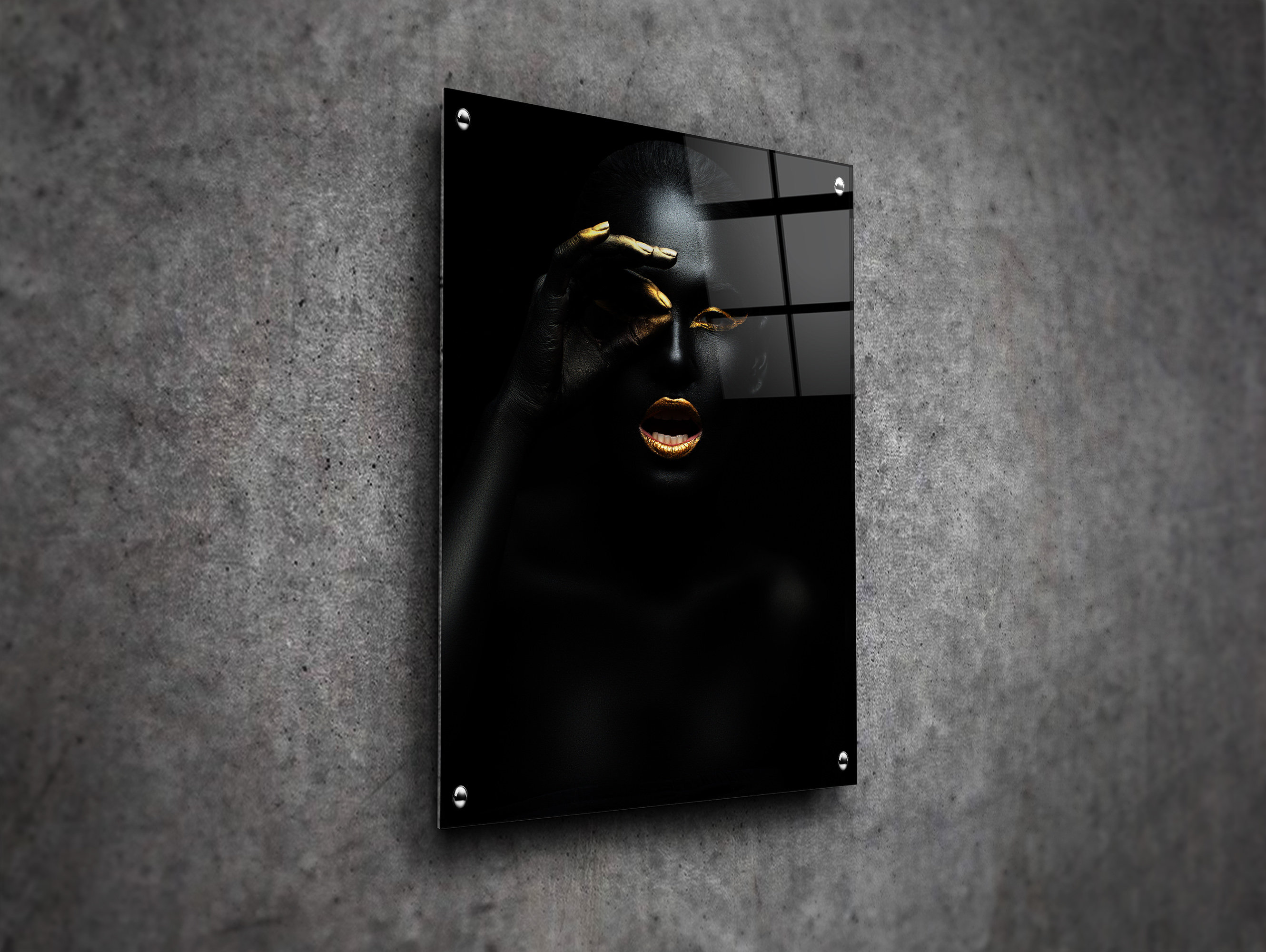 Black Painted Woman With Gold Makeup Wall Art 3D Plexy Glass - Etsy