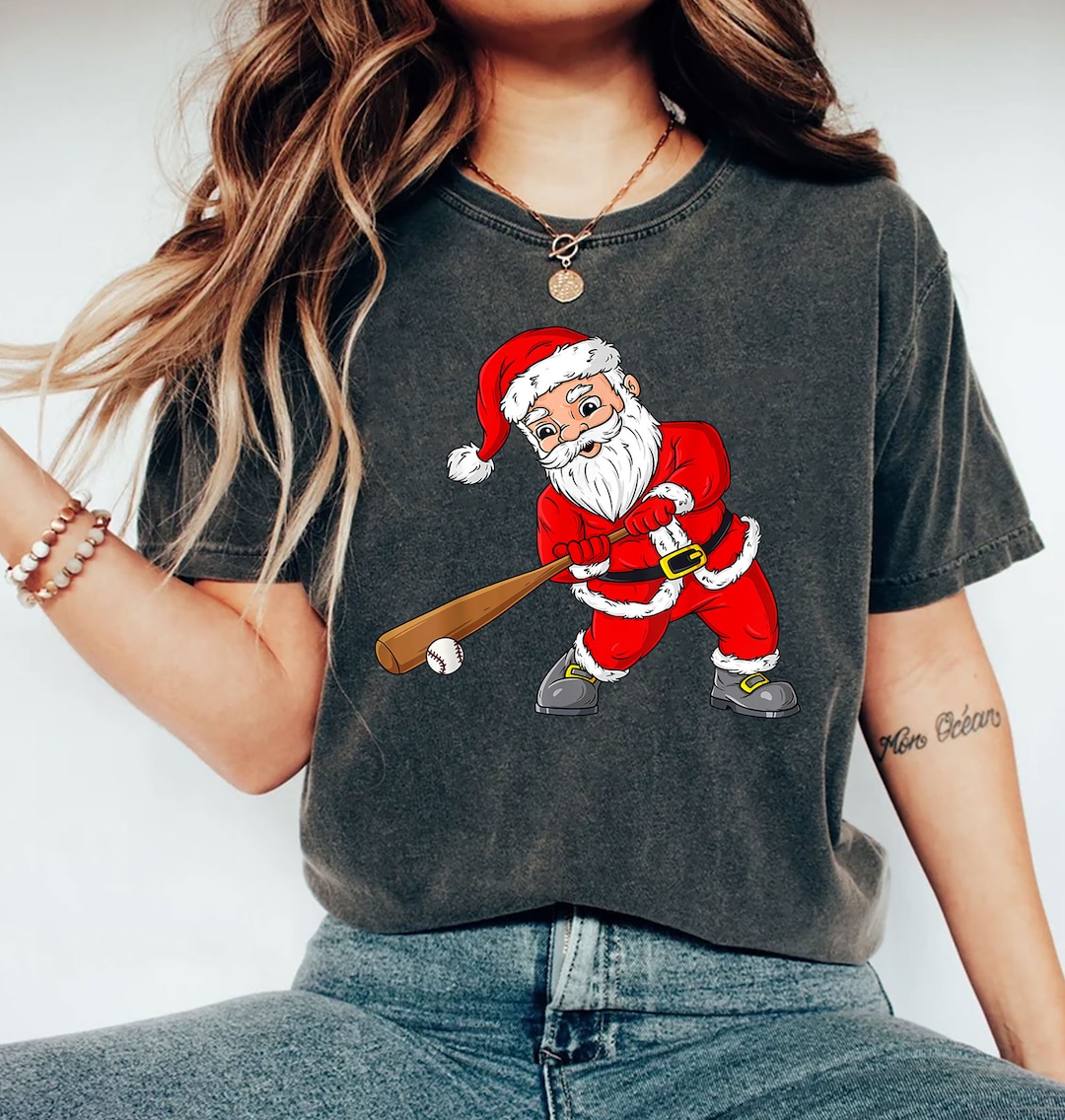 Santa Claus Xmas Baseball Shirt Player Hits Ball Throw Shirt - Etsy
