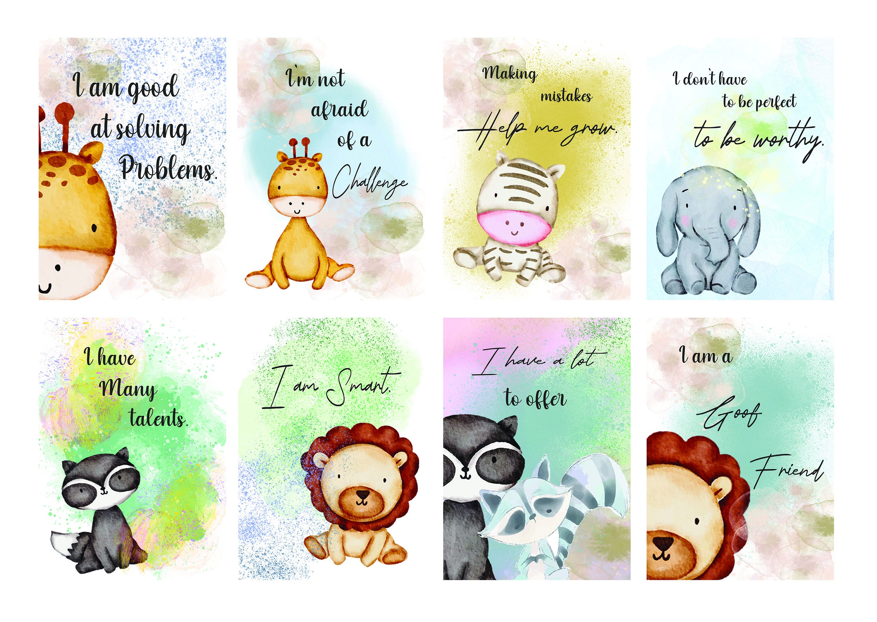 30 Positive Kids Affirmation Cards /animal Positive Kids Affirmation ...