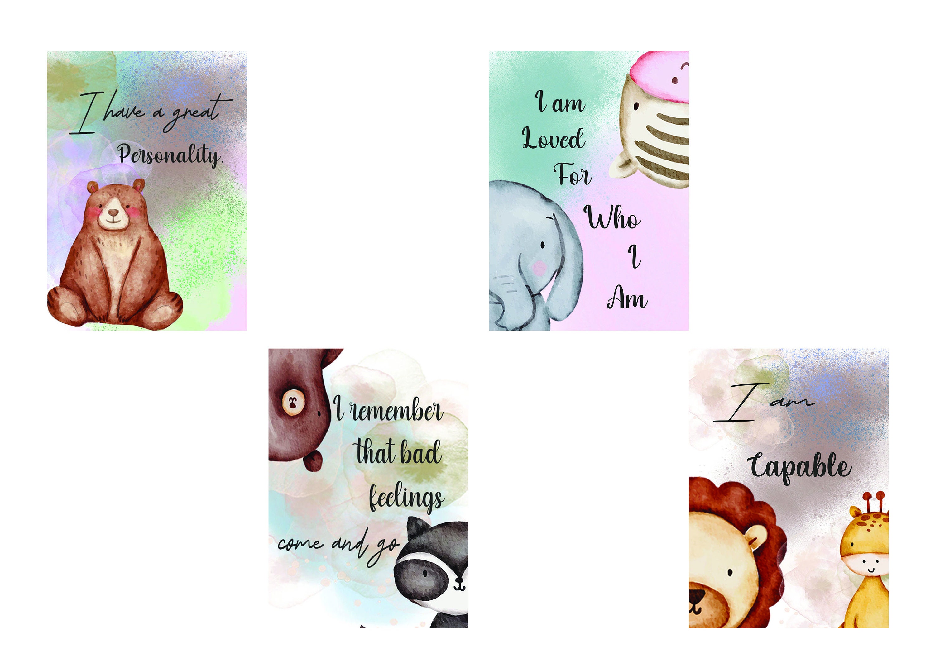 30 Positive Kids Affirmation Cards /animal Positive Kids Affirmation ...