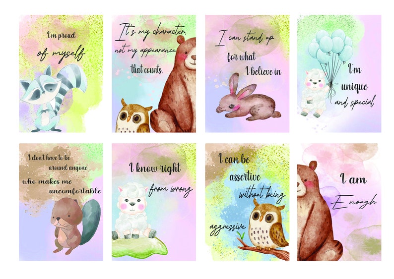 30 Positive Kids Affirmation Cards /animal Positive Kids Affirmation ...