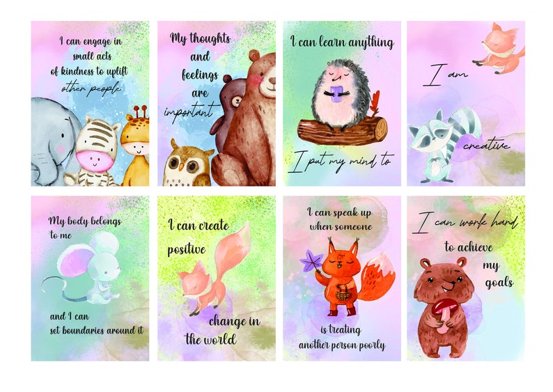 30 Positive Kids Affirmation Cards /animal Positive Kids Affirmation ...