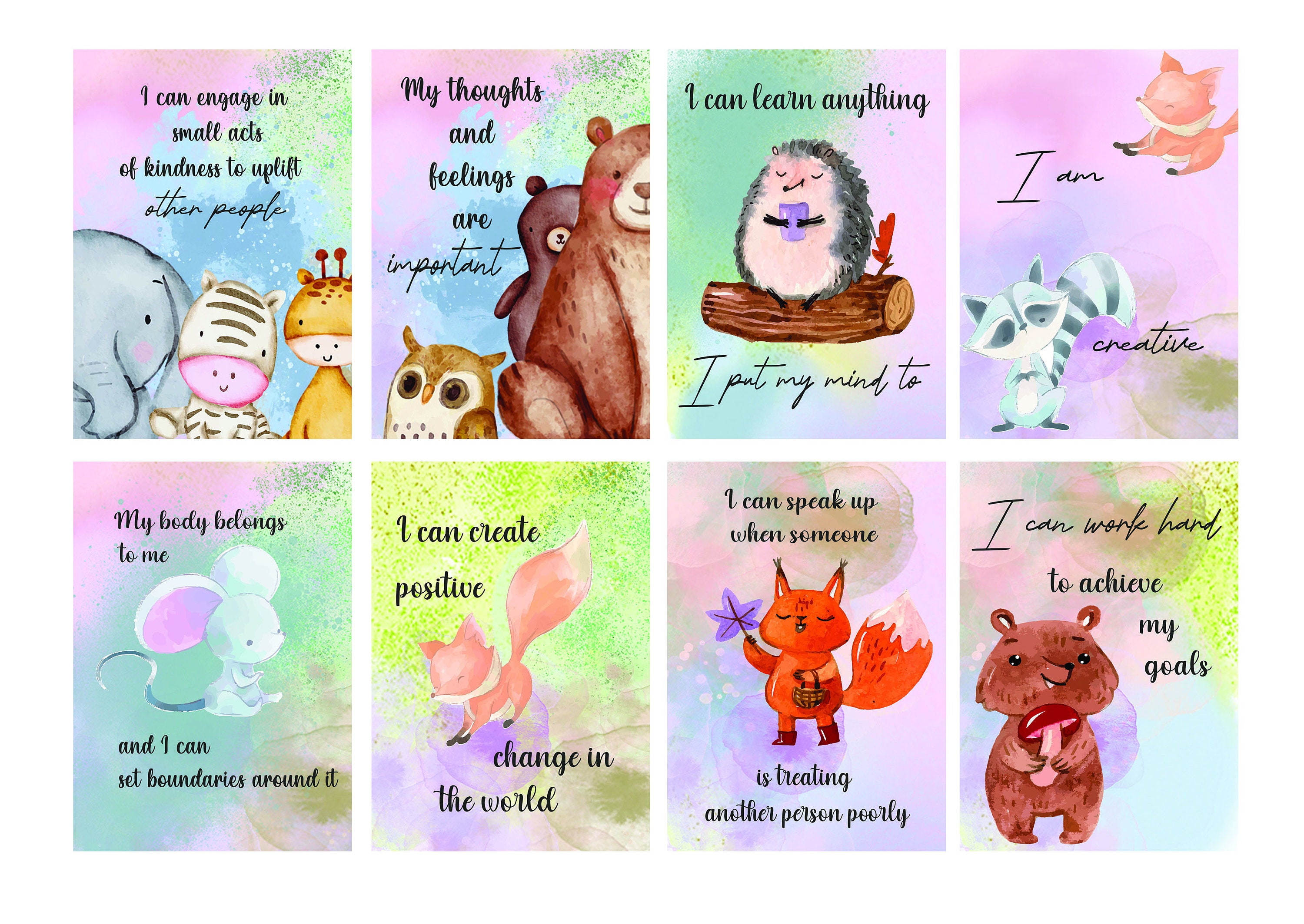 30 Positive Kids Affirmation Cards /animal Positive Kids Affirmation ...