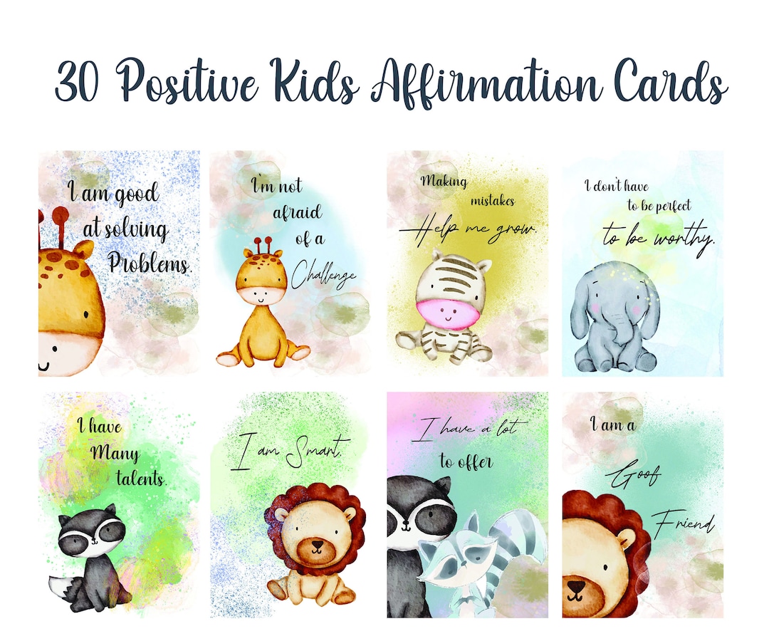 30 Positive Kids Affirmation Cards /animal Positive Kids Affirmation ...