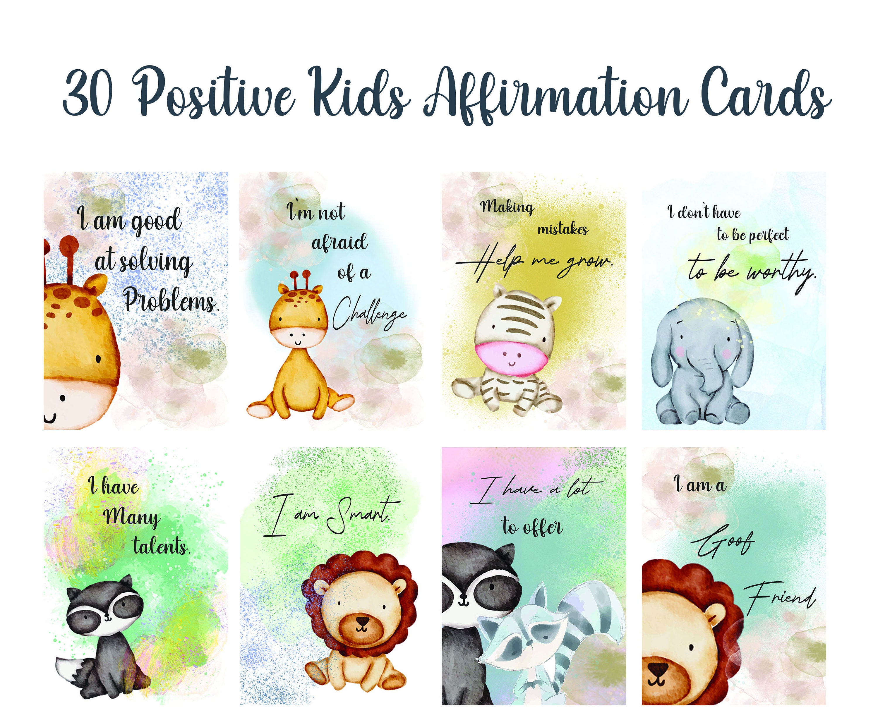 30 Positive Kids Affirmation Cards /animal Positive Kids Affirmation ...