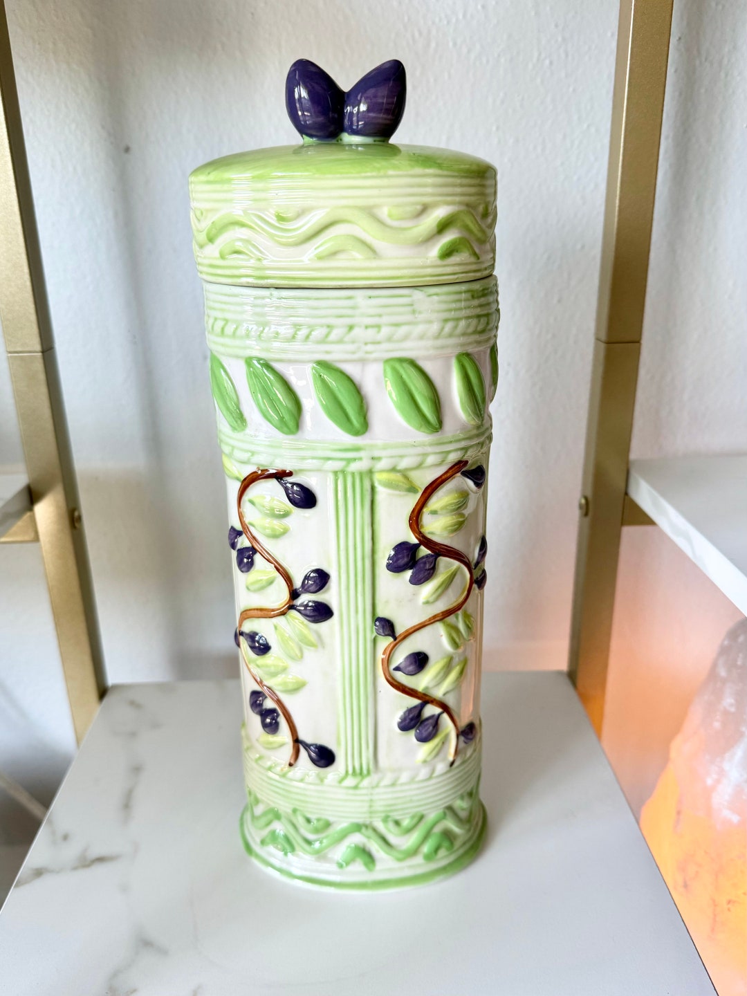 Ceramic Pasta Jar W/lid - Mediterranean Theme - Olive Branches - Green ...