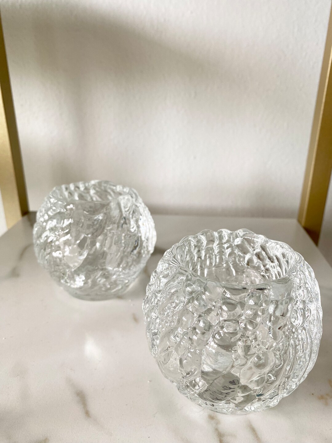 Pair of Vintage Crystal Snowball Votive Candle Holder, Scandinavian ...