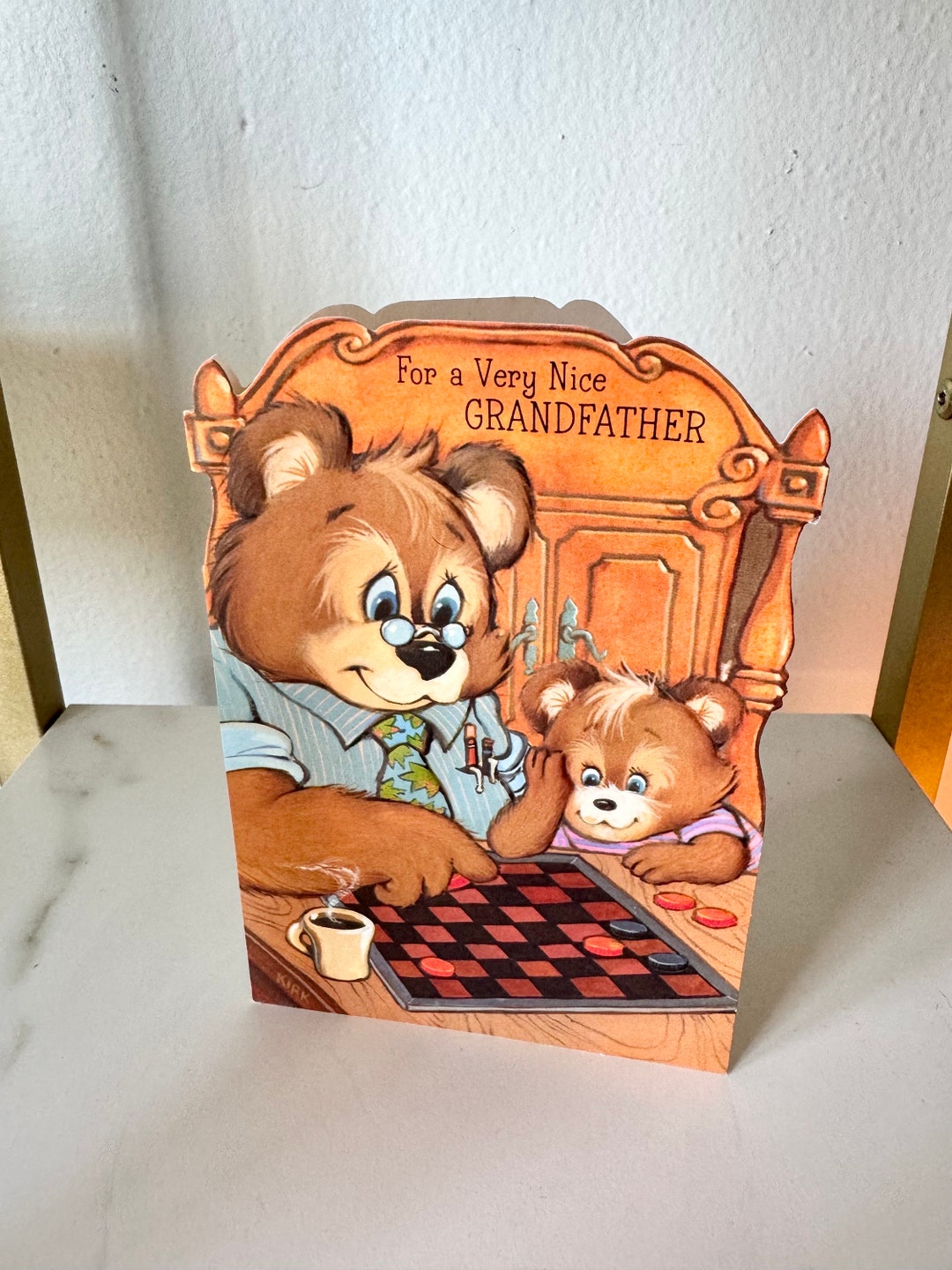 Vintage Bear Father’s Day Card or Ephemera - Cute Checkeds or Chess ...