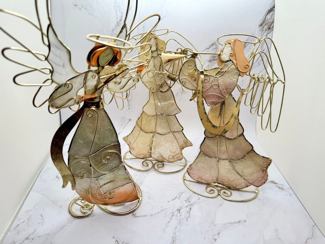 Trio of Angels Playing Instruments - Gold Wire and Abalone Shell Design ...