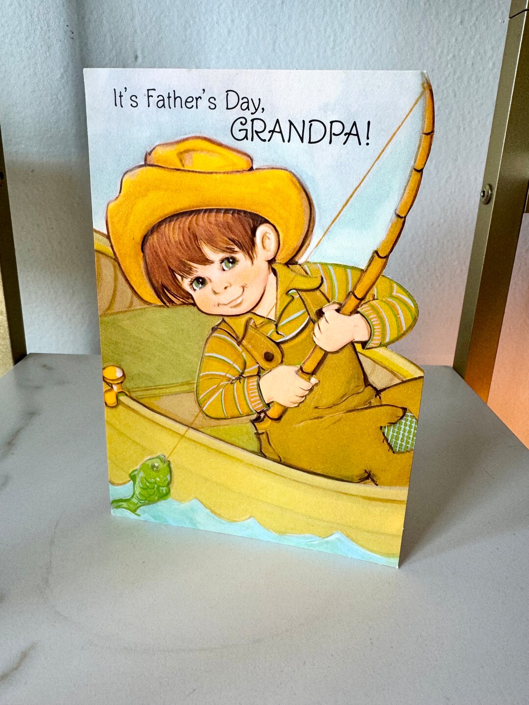 Vintage Father’s Day Card or Ephemera - Cute Fishing Card for Grandpa ...