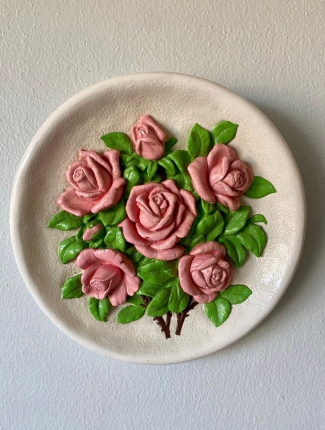 Large Chalkware Wall Plaque: Raised Pink Roses Shabby Chic - Etsy