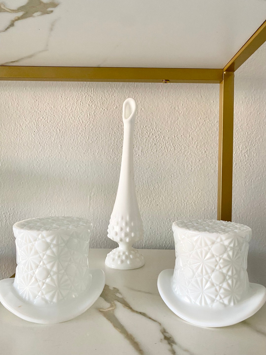 Vintage Indiana Glass Milk Glass Hat/dish/vase With Daisy/button ...