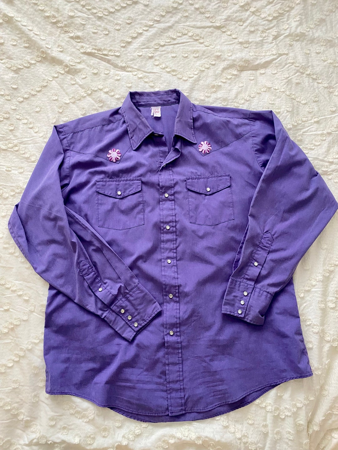 Vintage Womens XXL Mens XL Purple Western Shirt with Daisy - Etsy.de