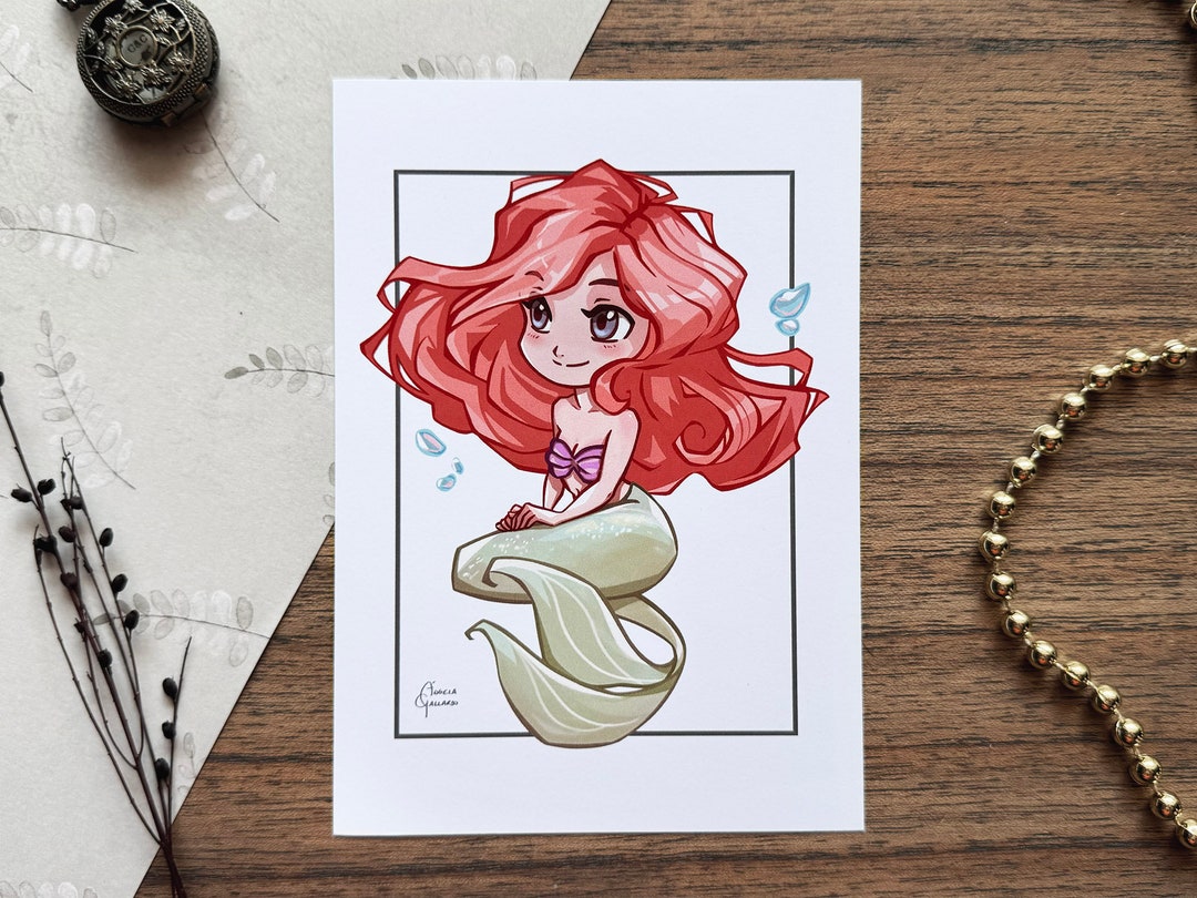 Cute Little Chibi Mermaid Art Print: Fine Art Print - Charming Princess ...