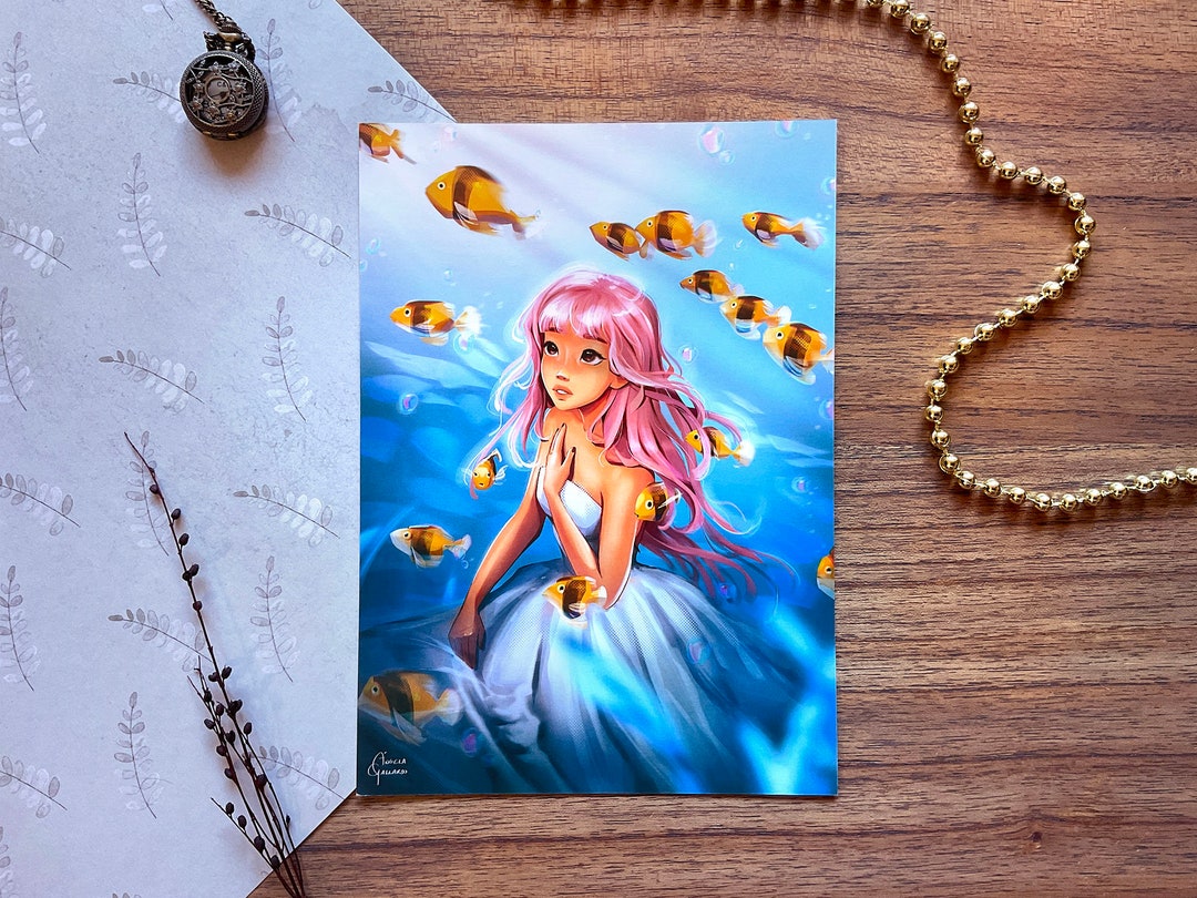 Dreamy Mermaid Print: Fine Art Print - Magical Girl Under the Sea With ...