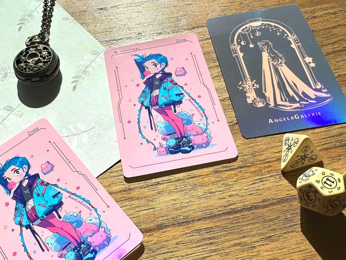 Holographic Gaming Card Steampunk Chibi Girl Jinx: Double-sided ...