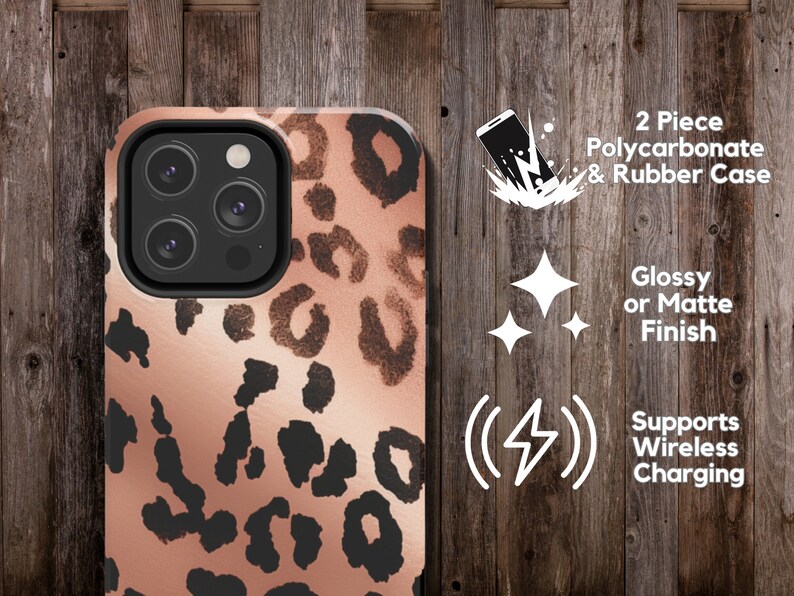 Rose Gold Cheetah Print Tough Phone Case for iPhone 14 Pro Max 14 Pro ...