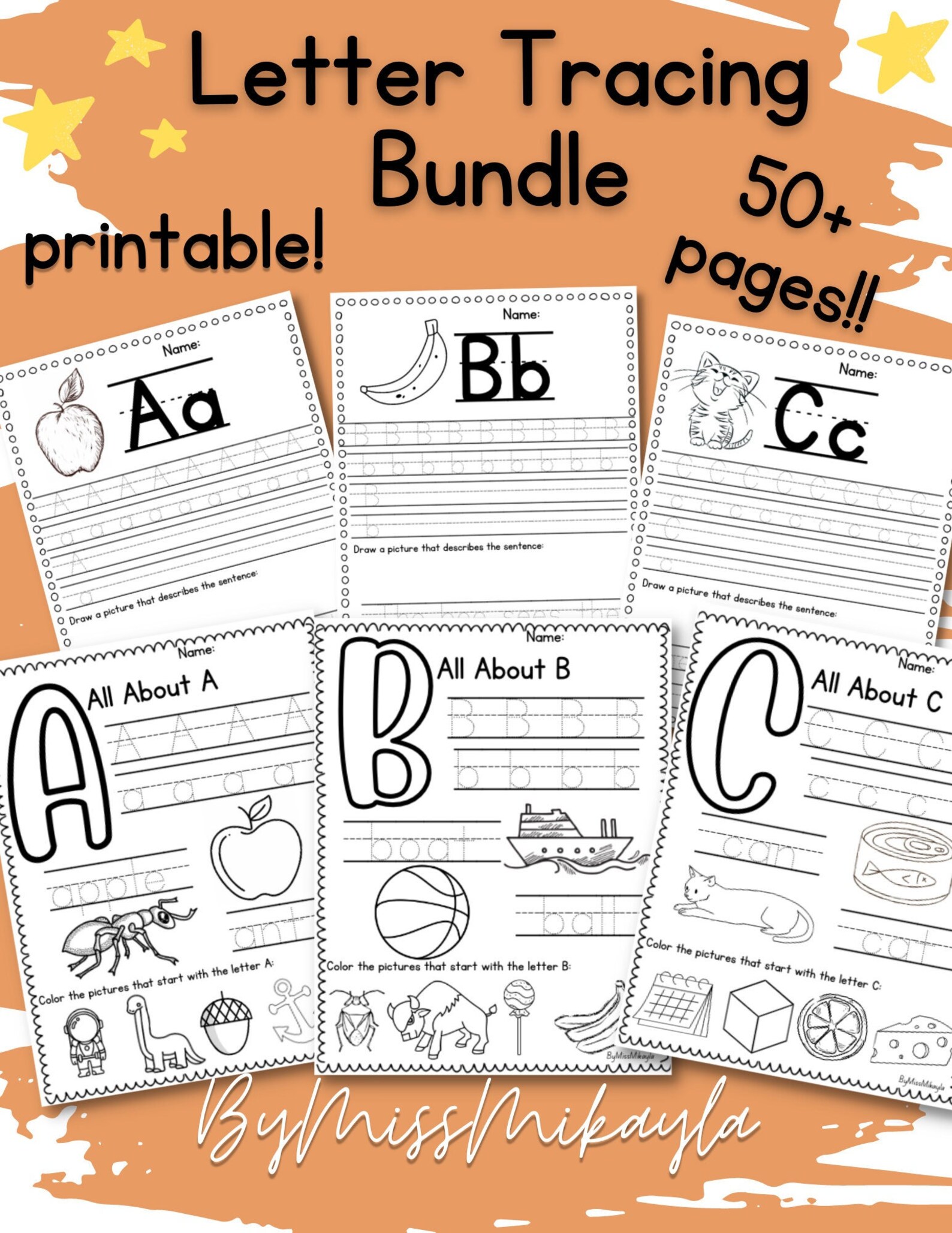 50 Printable Alphabet Letter Worksheets Upper & Lowercase BUNDLE - Etsy