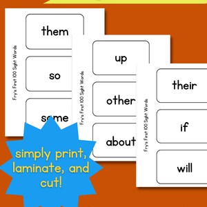 100 Printable Fry's First Hundred Sight Word Flashcards | Kindergarten ...
