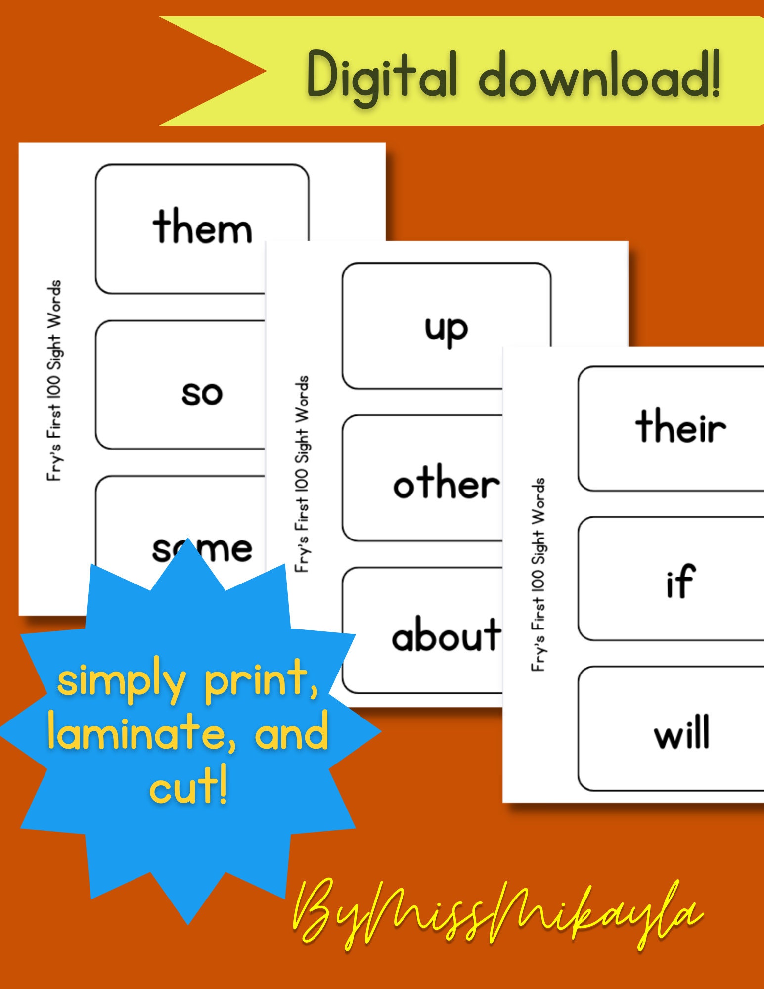 100 Printable Fry's First Hundred Sight Word Flashcards | Kindergarten ...