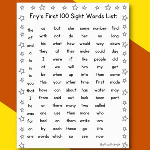 100 Printable Fry's First Hundred Sight Word Flashcards | Kindergarten ...