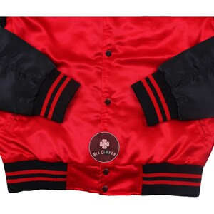 Handmade Red Satin Varsity Jacket: Black Sleeves, College Bomber - Etsy