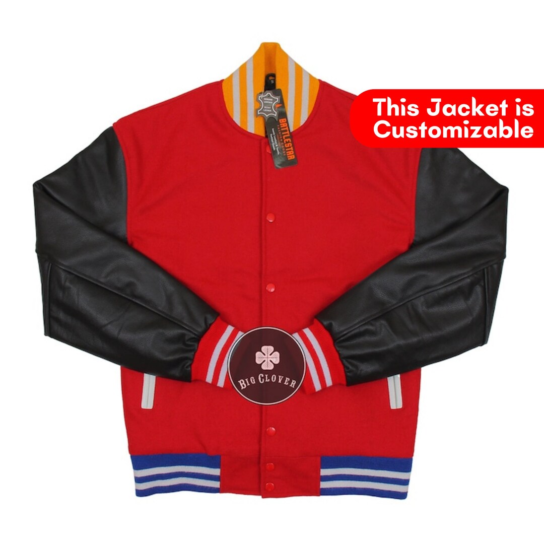 Handmade Red Wool Body Black Genuine Cowhide Leather Sleeves ...