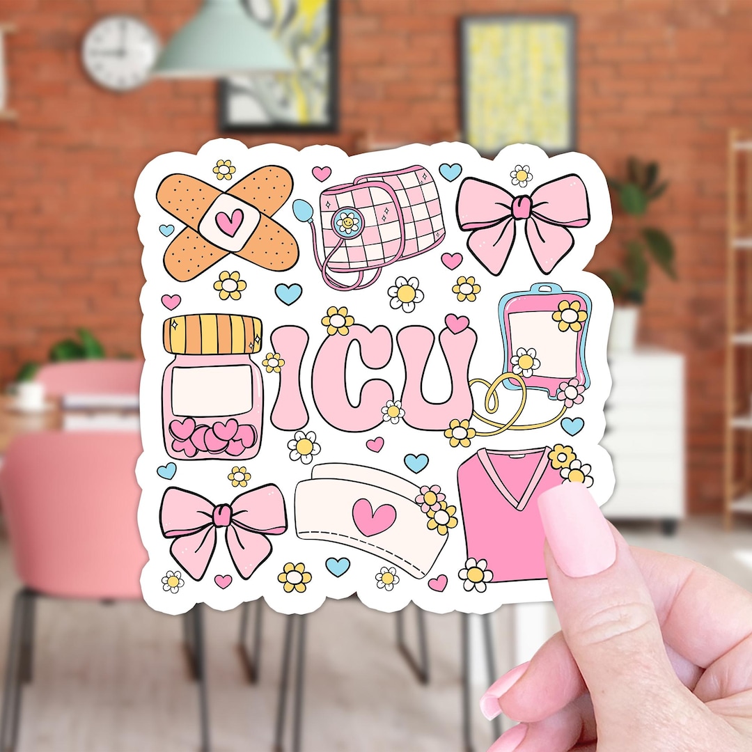 ICU Nurse Coquette Sticker Gift, ICU Nurse Pink Bows Laptop Sticker ...