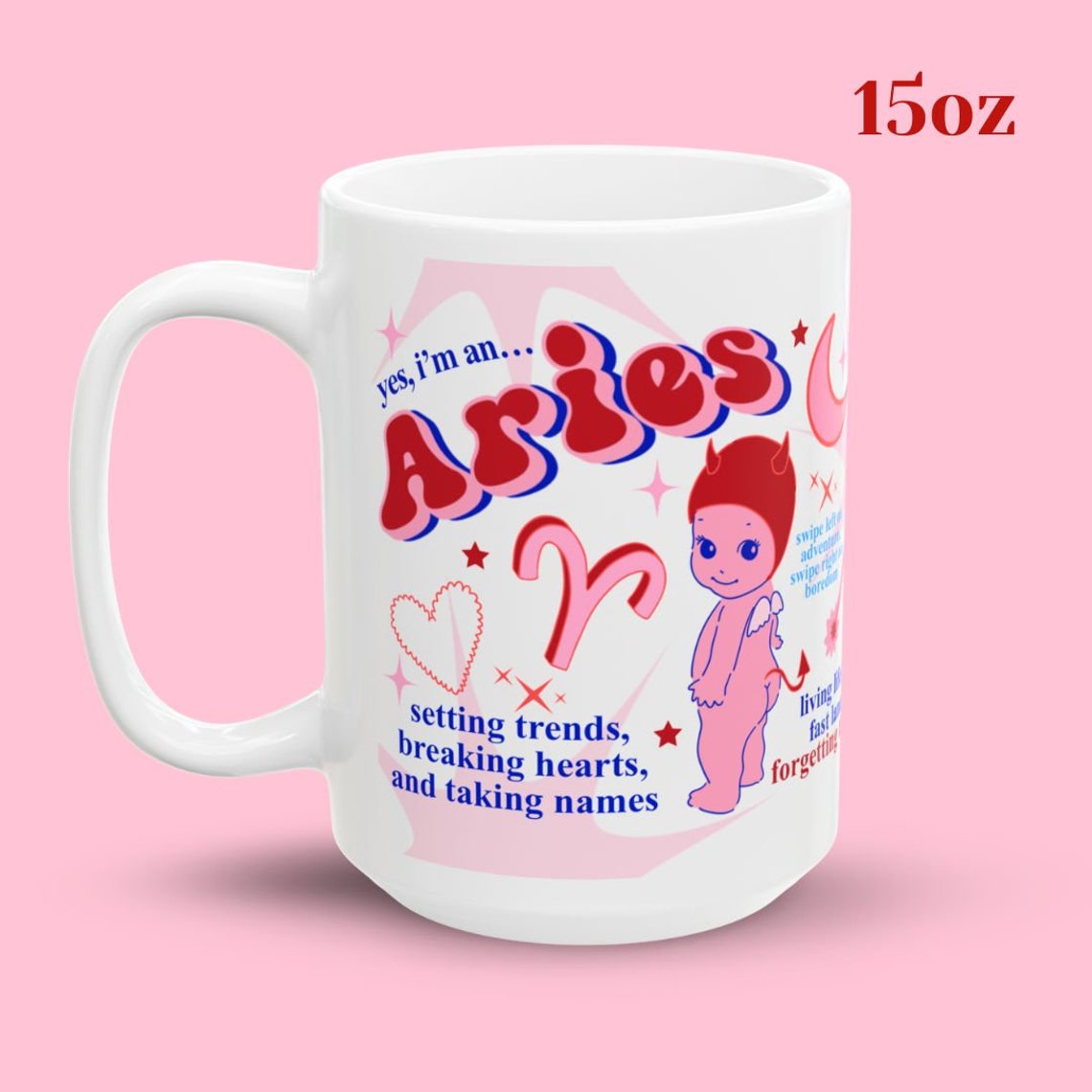Funny Aries Zodiac Mug, Cute Pink Astrology Cherub Art, Aries Gift ...