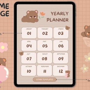 Cute 2025 Digital Planner Teddy Bear Hyperlinked Weekly Monthly Planner ...