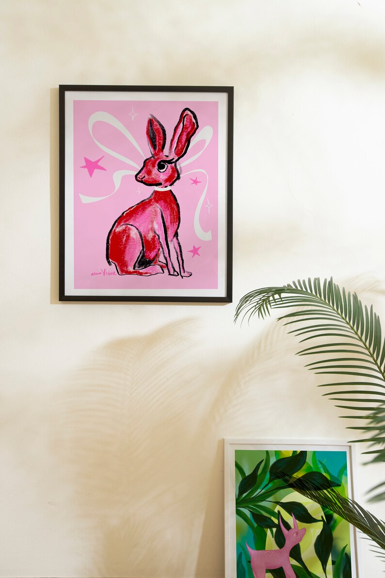 Coquette Bunny Digital Art Print Cute Rabbit With Ribbon - Etsy