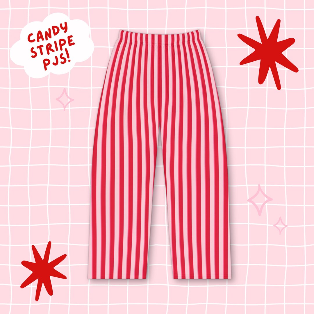 Red Stripe Pajama Pants Valentines Day Pjs Candy Stripe Trendy Pink and ...