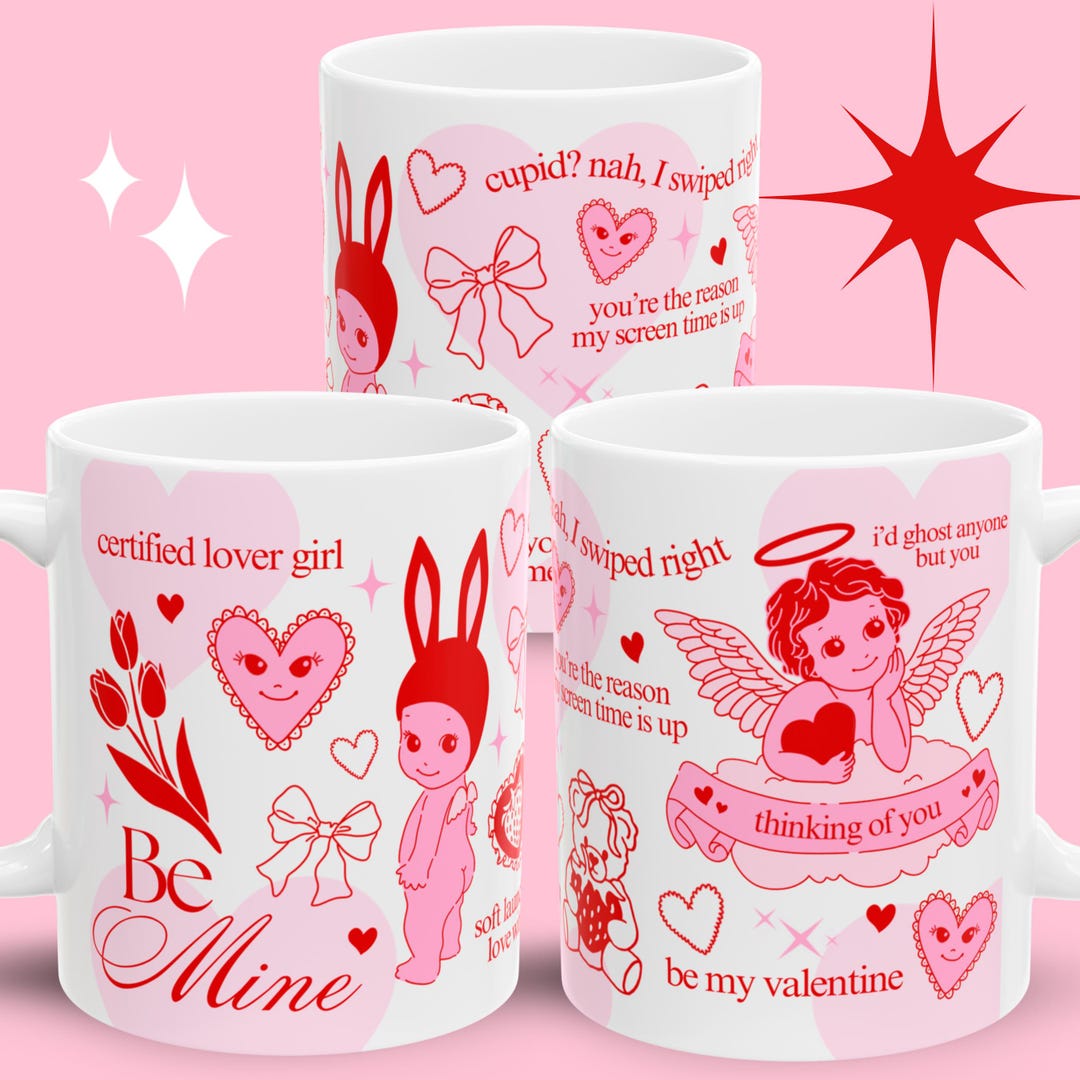 Sonny Angel Valentines Day Mug Pink Kewpie Cherub Ceramic Coffee Cup ...